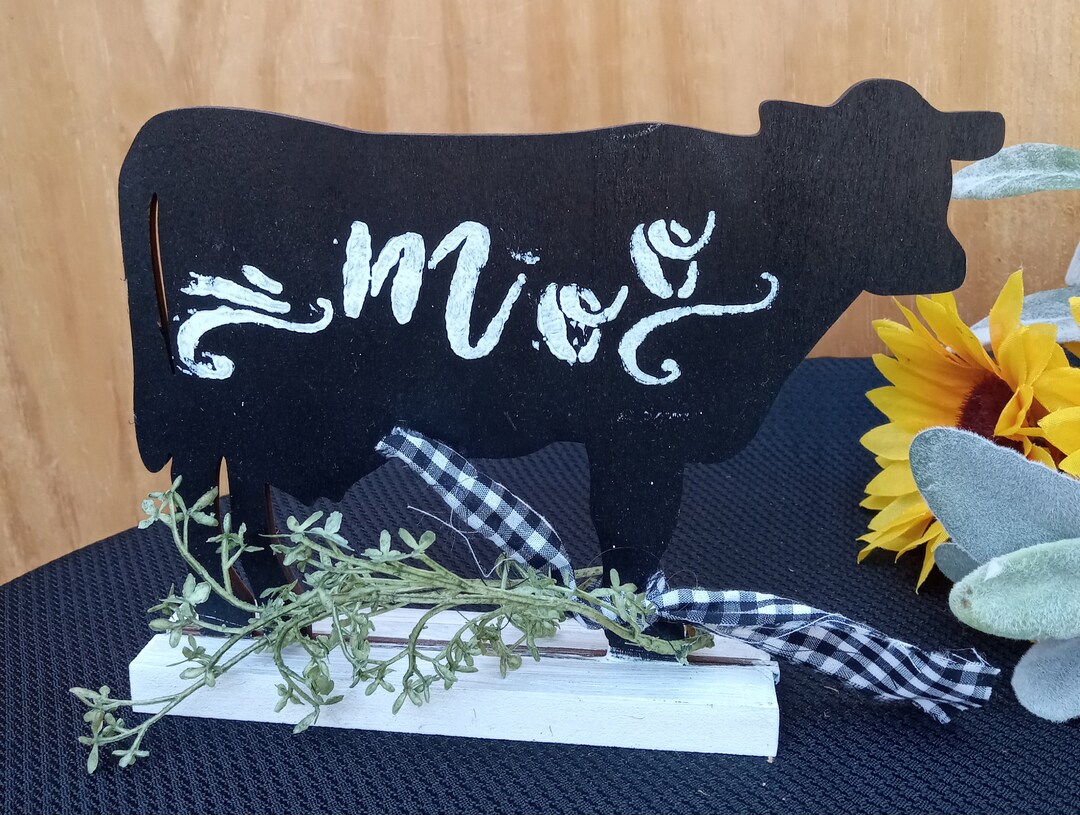 Cow Decor/ Farmhouse Cow Decor/ Painted Black Cow With Moo - Etsy