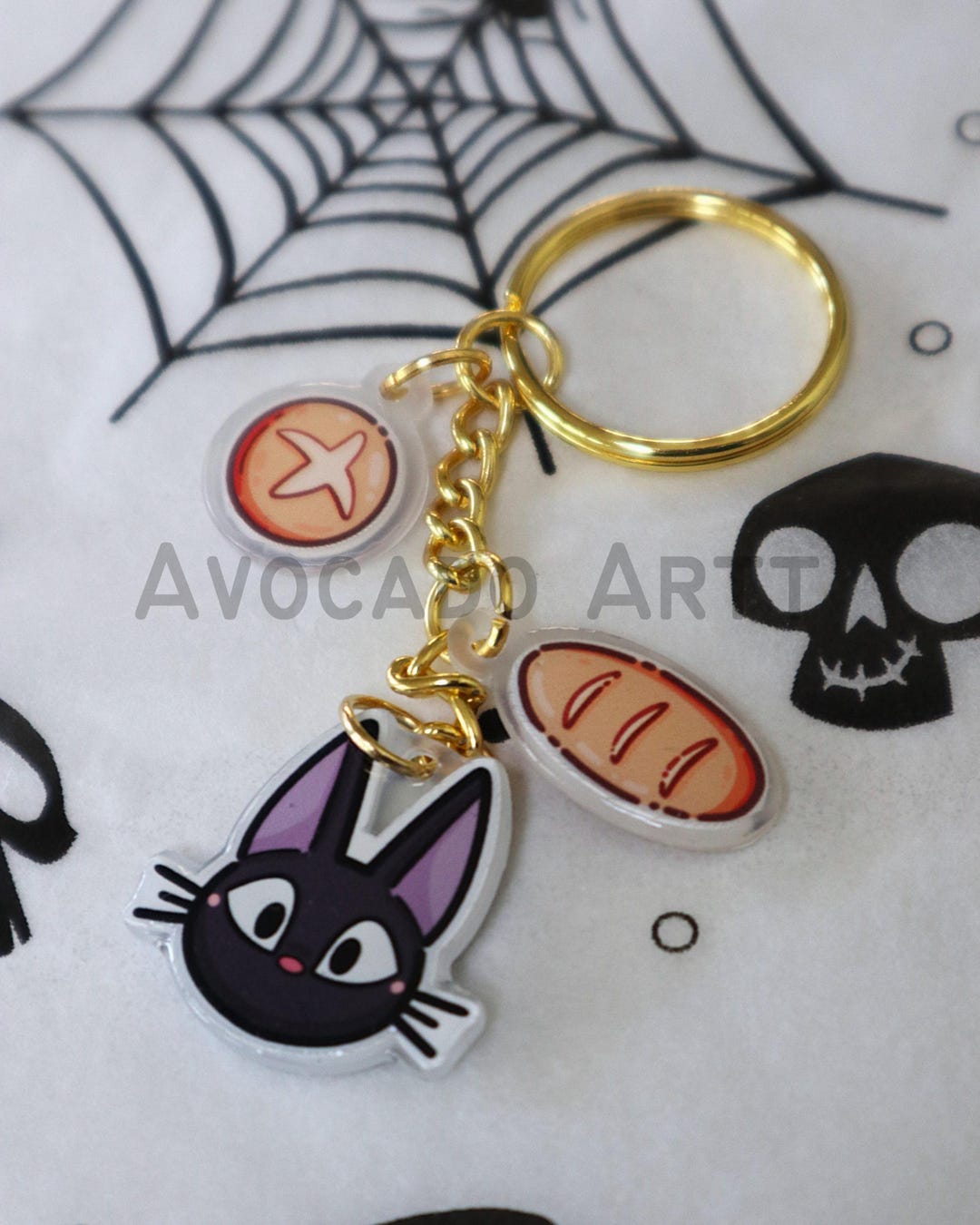 Anime Cat Keychain: Kawaii Jiji Charm, Gold Dangle - Etsy