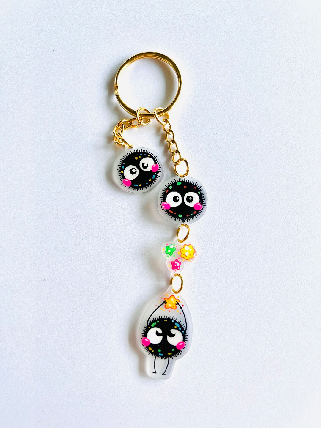 Soot Sprite Keychain: Dangling Gold Keychain Kawaii Keychain - Etsy