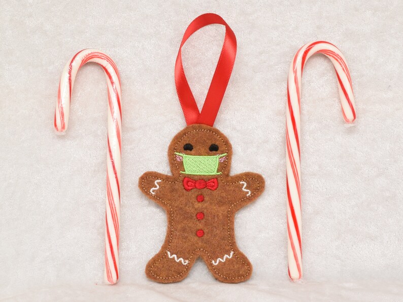 Masked Gingerbread Man Christmas Ornament, Embroidered Felt Christmas ...