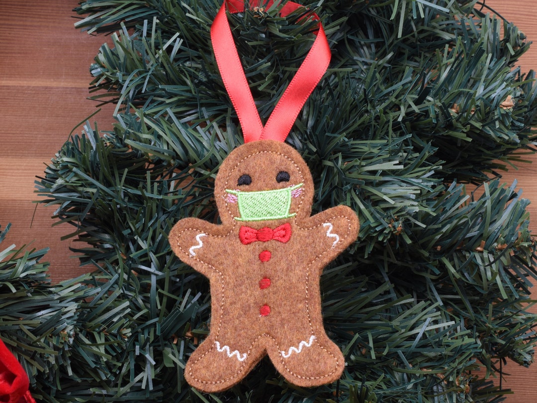 Masked Gingerbread Man Christmas Ornament, Embroidered Felt Christmas ...