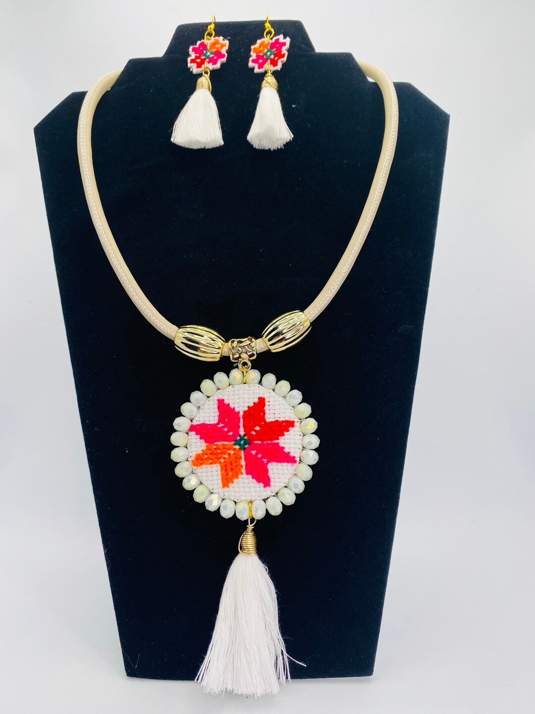White Embroidered Jewelry Complete Set - Etsy