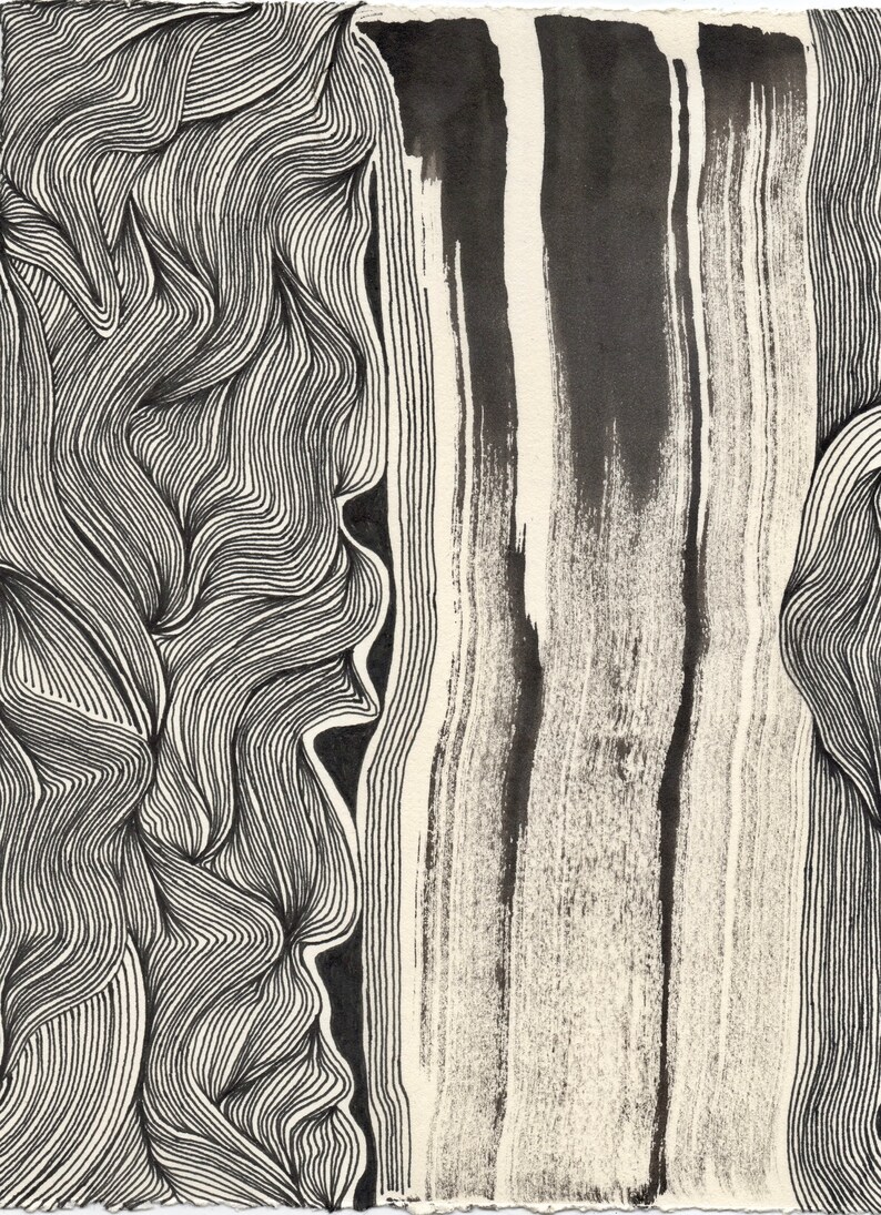 Waterfall | Mixed Media Line Drawing (print Available) | 6x8 - Etsy