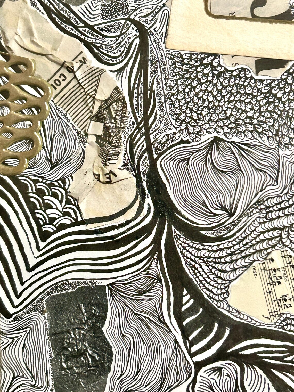 Field | Mixed Media Abstract Line Art Collage (print Available) - Etsy