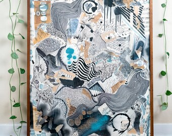 Field | Mixed Media Abstract Line Art Collage (print Available) - Etsy