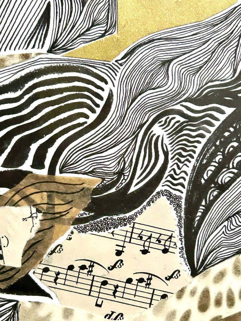 Field | Mixed Media Abstract Line Art Collage (print Available) - Etsy
