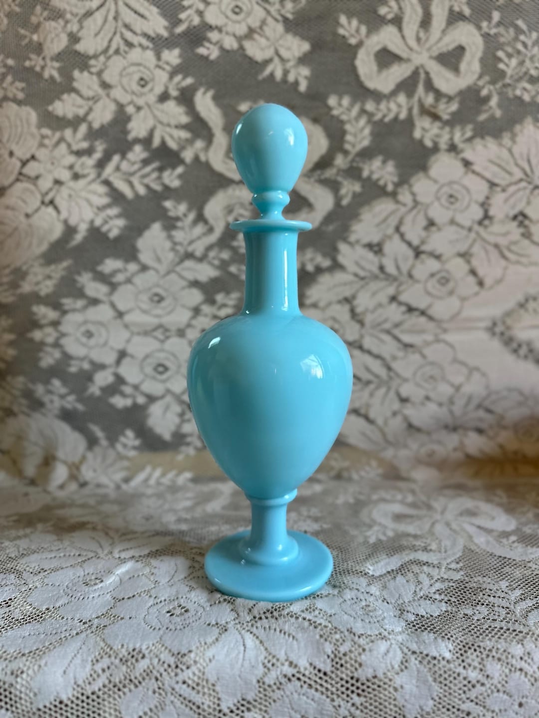 Antique Portieux Vallerysthal Blue Opaline Decanter With Stopper, 15” French Glassware, Rare ...