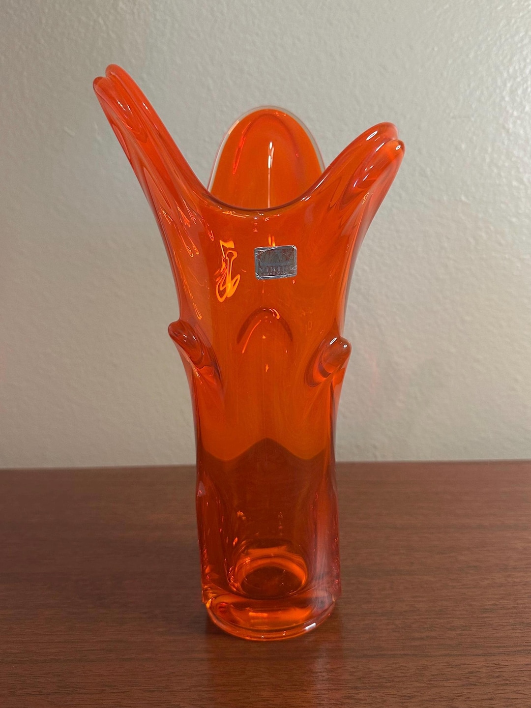 Vintage Viking Glass Tundra Swung Vase 11” Persimmon Amberina MCM Art ...