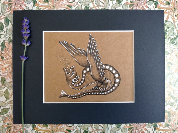 Original Ink Marginalia Illustration Dragon | Etsy