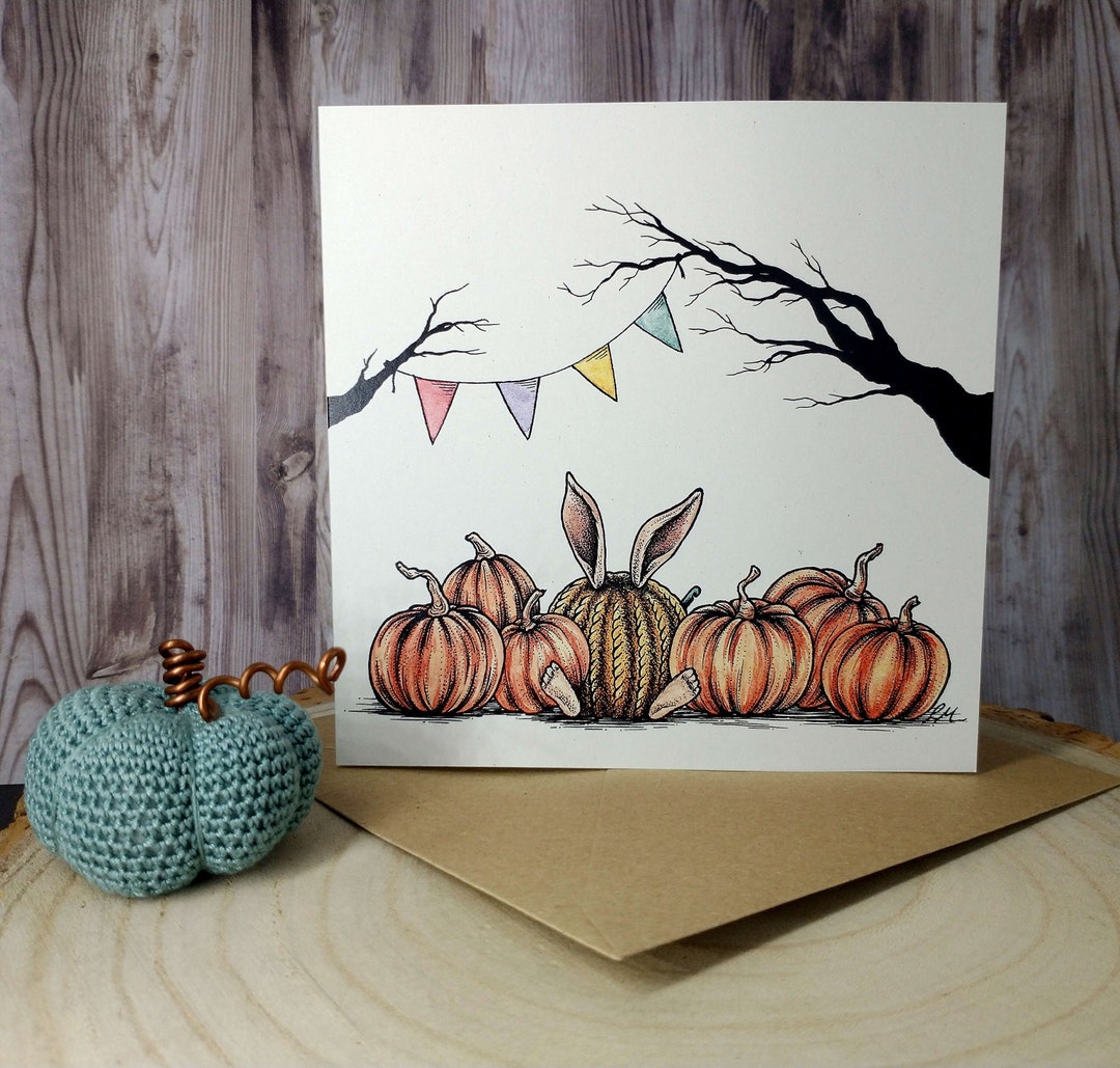 Greeting Card – Rabbit in a Pumpkin Patch, Humorous Knitters’ Card ...