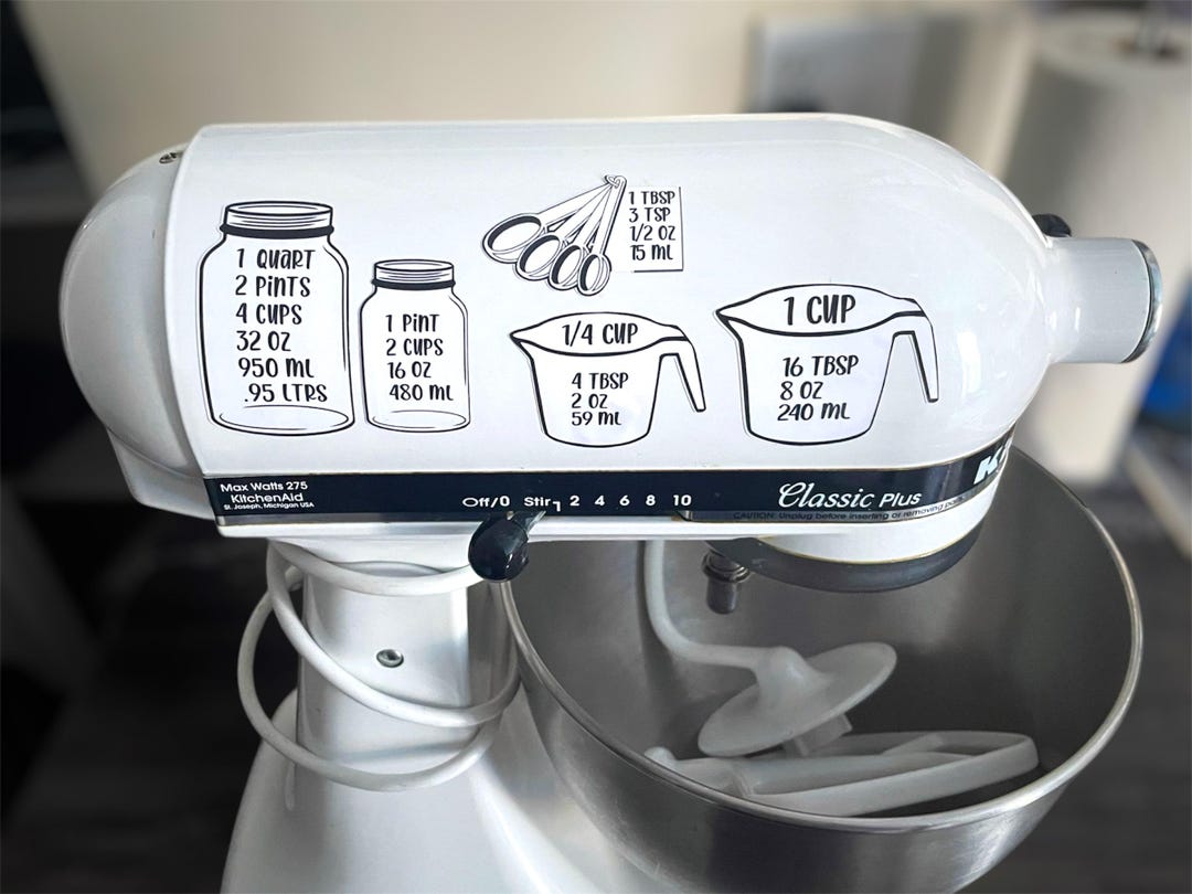 Kitchenaid Mixer Conversion Chart Sticker, Waterproof Baking Decor, 5 ...