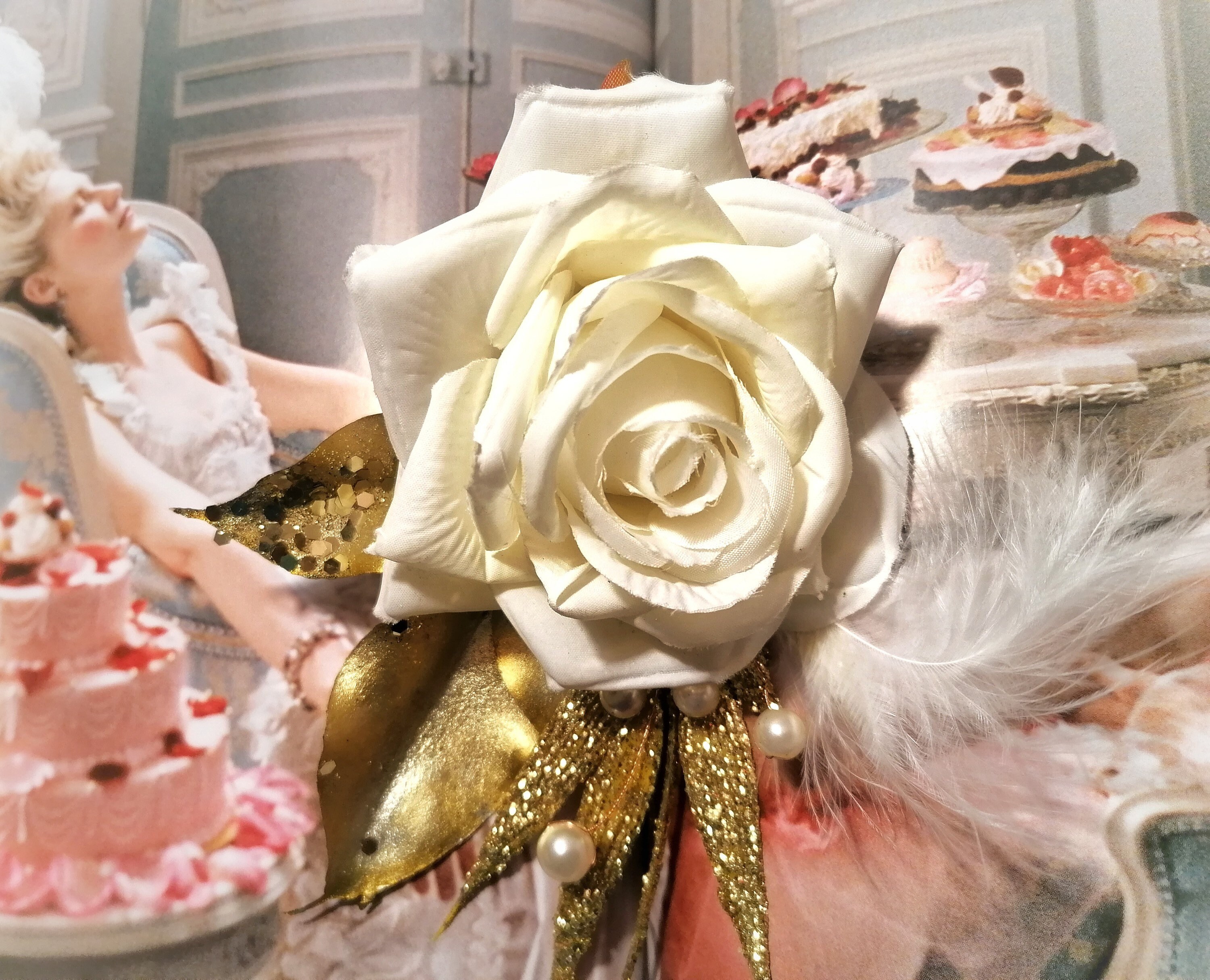 Marie White Gold Rose Brooch Marie Antoinette Wedding - Etsy
