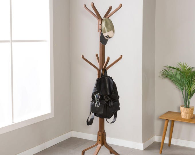 Vintage Freestanding Wooden Coat Rack, Freestanding Coat and Hat Rack ...