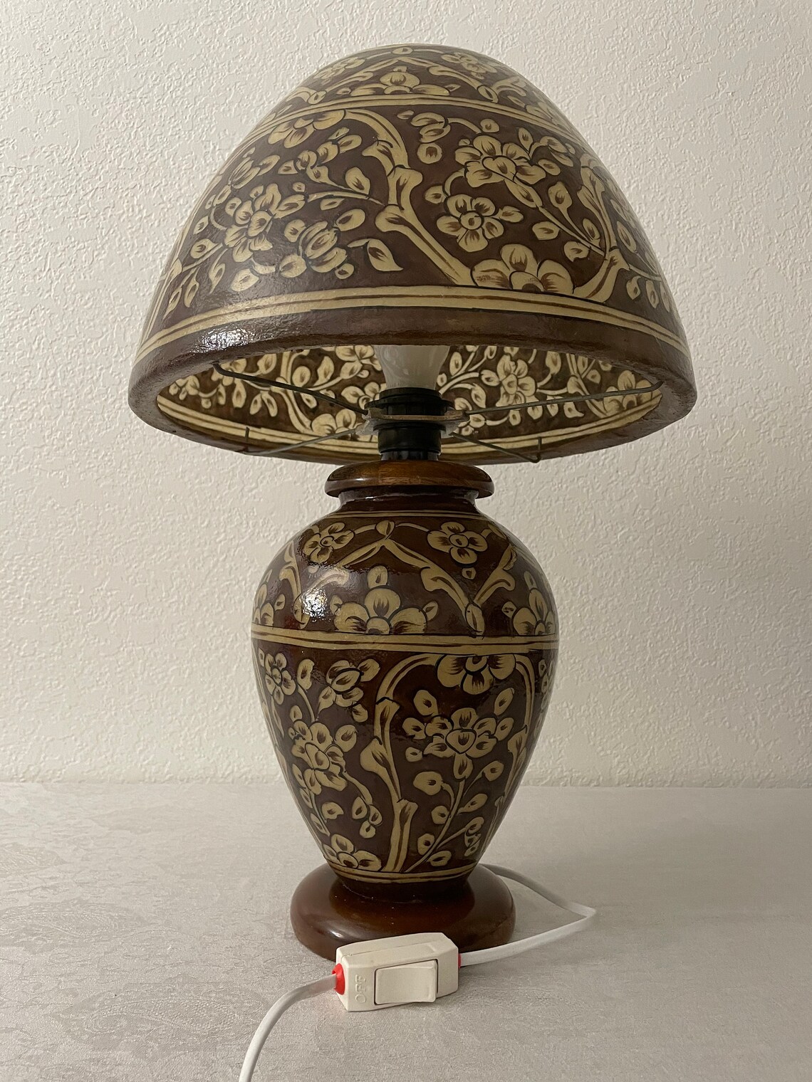 Handmade Camel Skin Table Lamp Vintage Brown Flower Design | Etsy