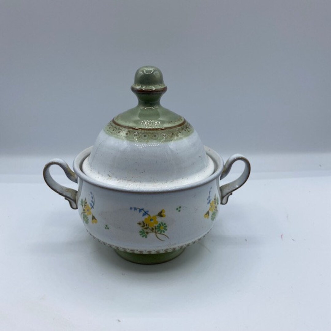 Vintage Denby Pottery Lidded Sugar Bowl With Handles Floral Pattern ...