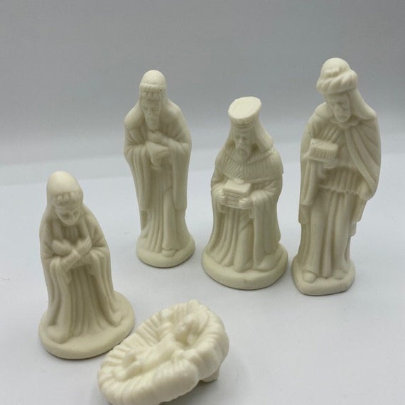Vintage Nativity Set Figures White Stone Minimal Christmas - Etsy