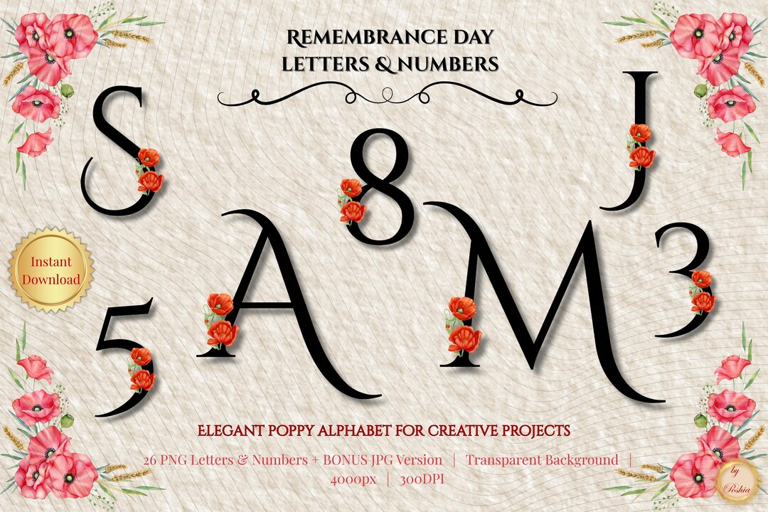 Remembrance Day Poppy Letters & Numbers | Memorial Alphabet (digital ...