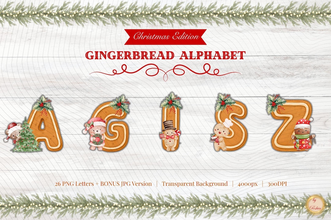 Gingerbread Alphabet PNG | Christmas Cookie Letters Clipart (digital ...
