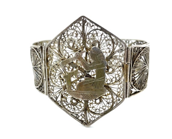 Antique Art Deco Egyptian Revival 800 Silver Filigree… - Gem