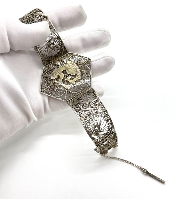 Antique Art Deco Egyptian Revival 800 Silver Filigree… - Gem