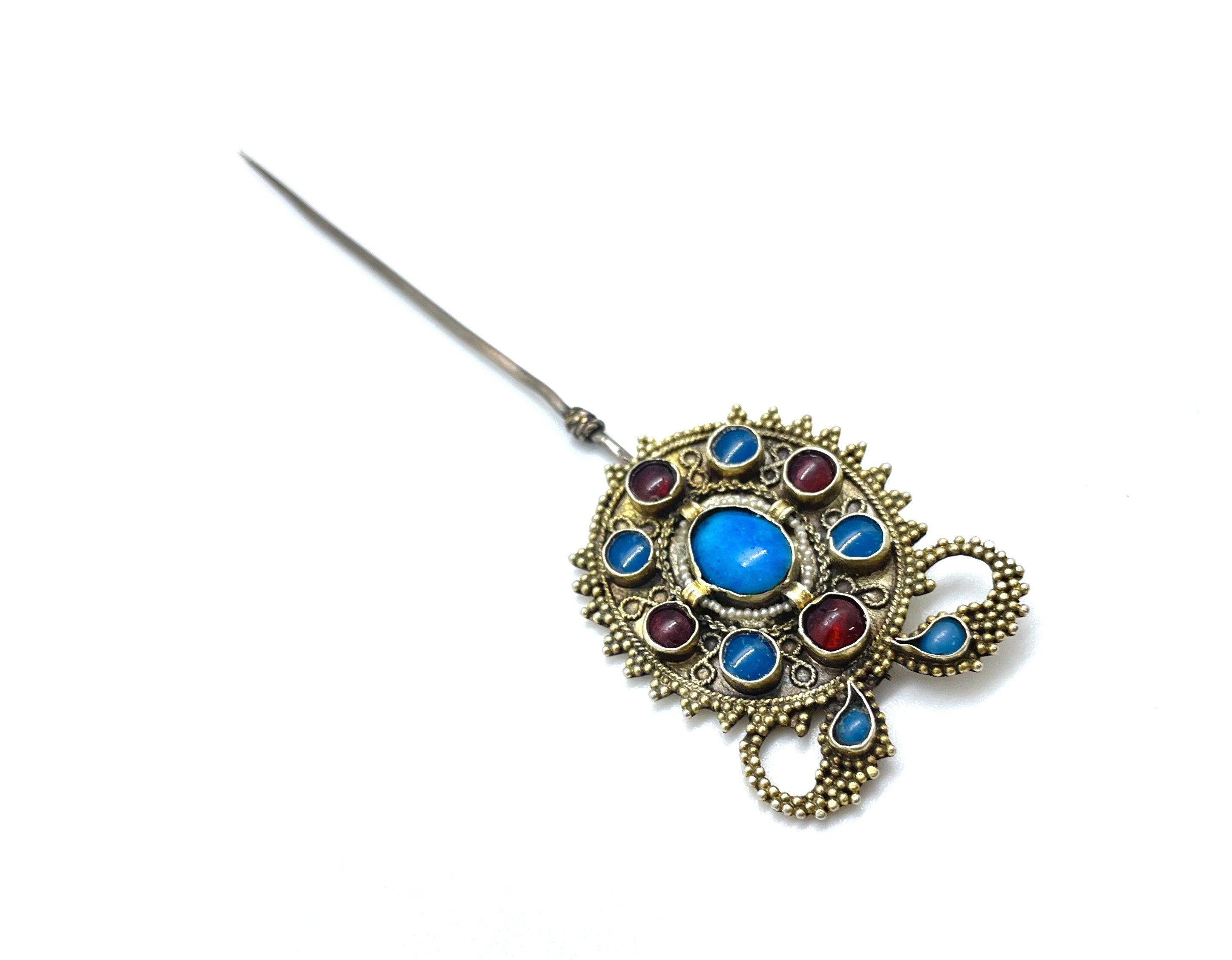 Antique Austro-hungarian Vermeil Glass Bead & Seed Pearl Filigree Stick ...
