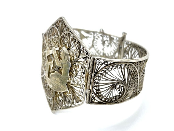 Antique Art Deco Egyptian Revival 800 Silver Filigree… - Gem