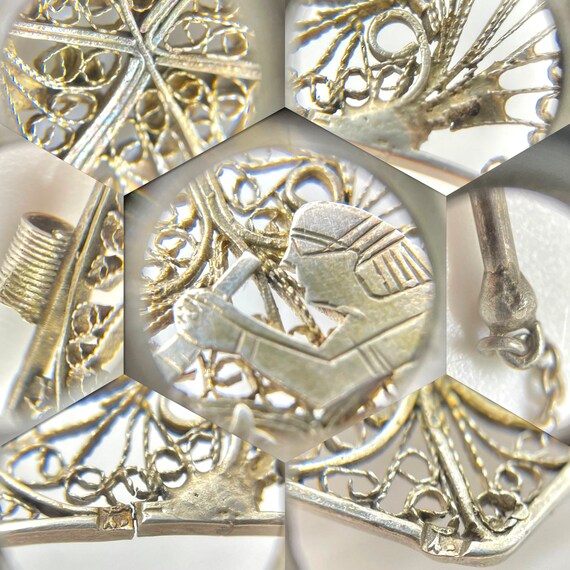 Antique Art Deco Egyptian Revival 800 Silver Filigree… - Gem