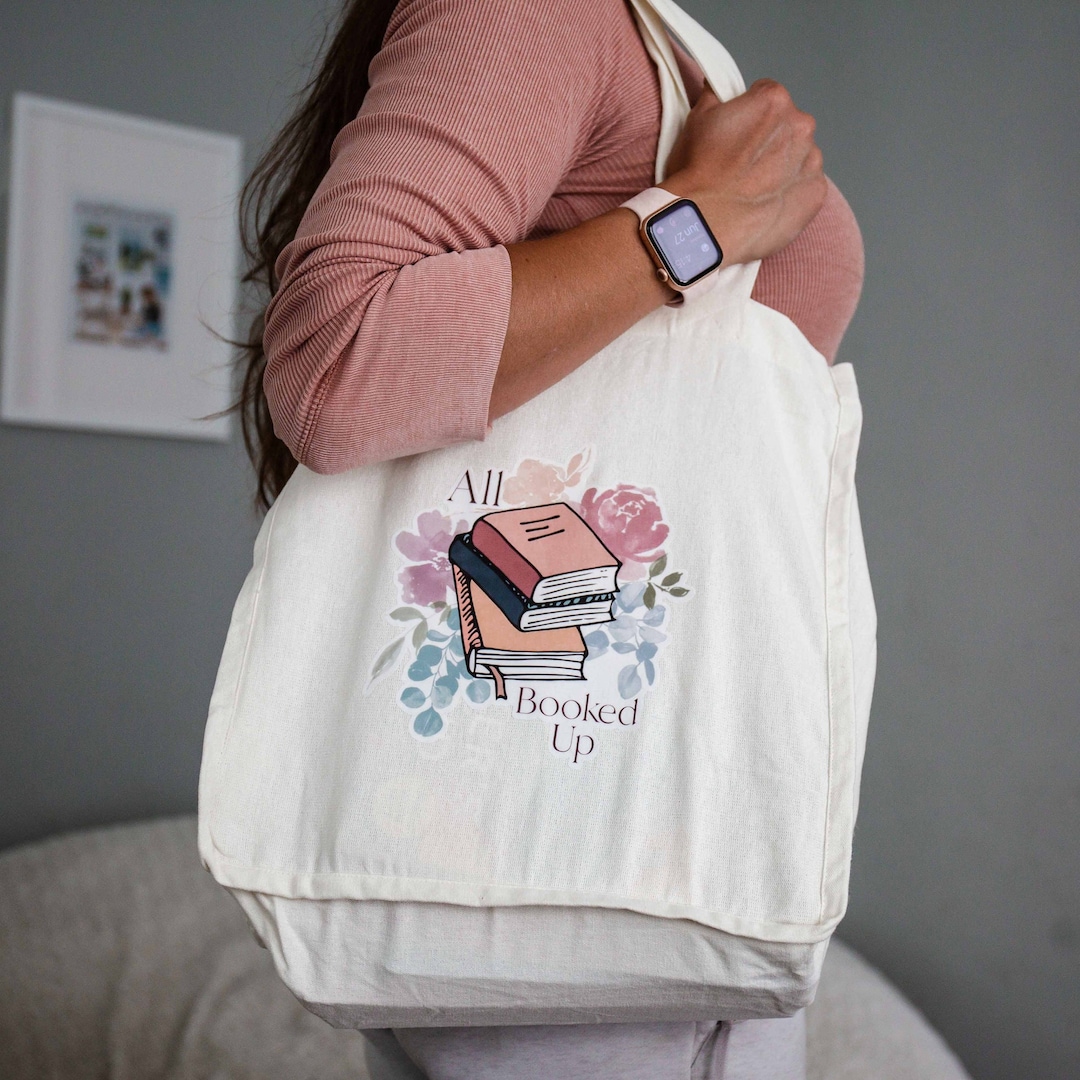 All Booked up Canvas Bag Reusable Bag Book Bag Library Bag Tote Bag ...