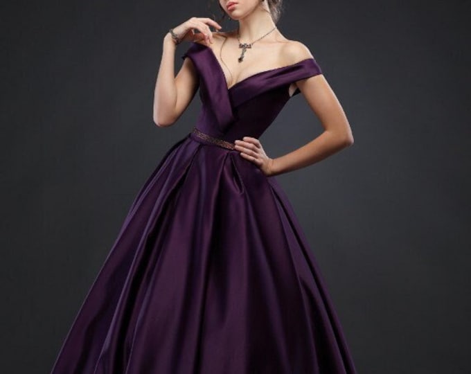 Long Dark Purple off Shoulder Prom Evening Dress, Colorful Wedding ...