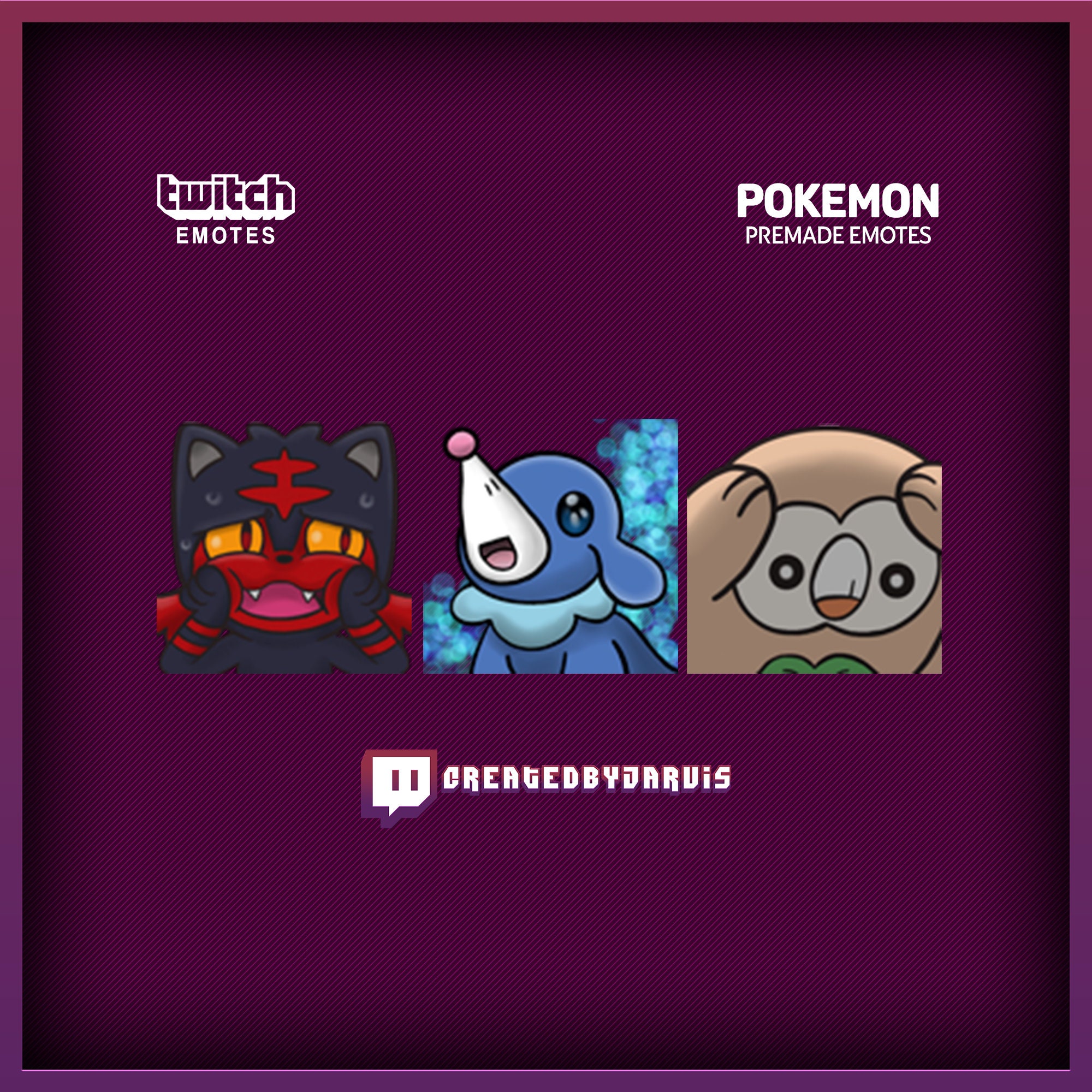 Pokemon Emotes for Twitch / Discord Gen 7 Pack Rowlet, Litten and ...
