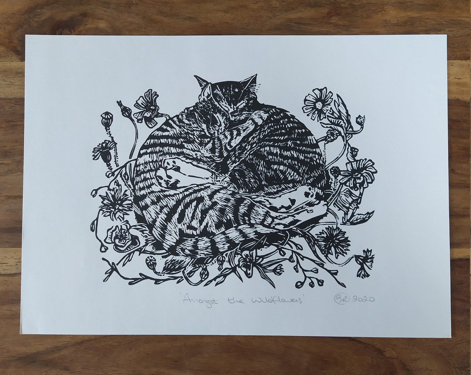 Original Cat Linocut Print. A4 Black and White. Cats Amongst - Etsy