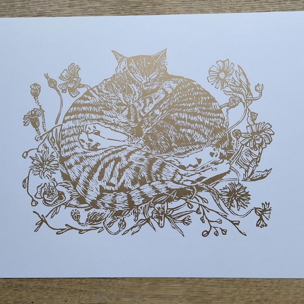 Cat Block Print - Etsy