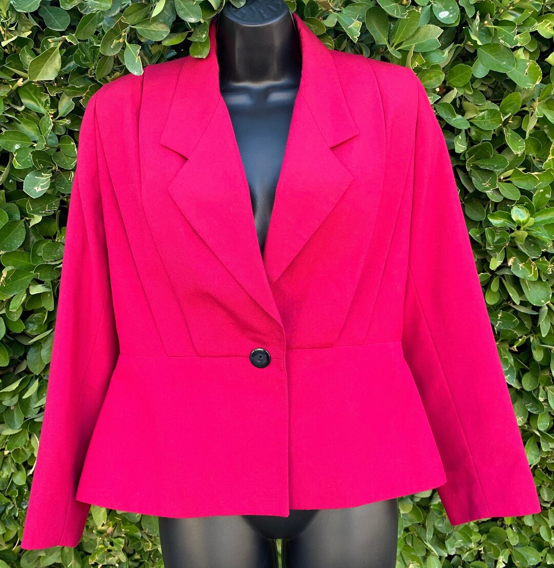 Blazer plisado rosa vintage de la década de 1980, blazer de cintura acampanada, chaqueta de ...