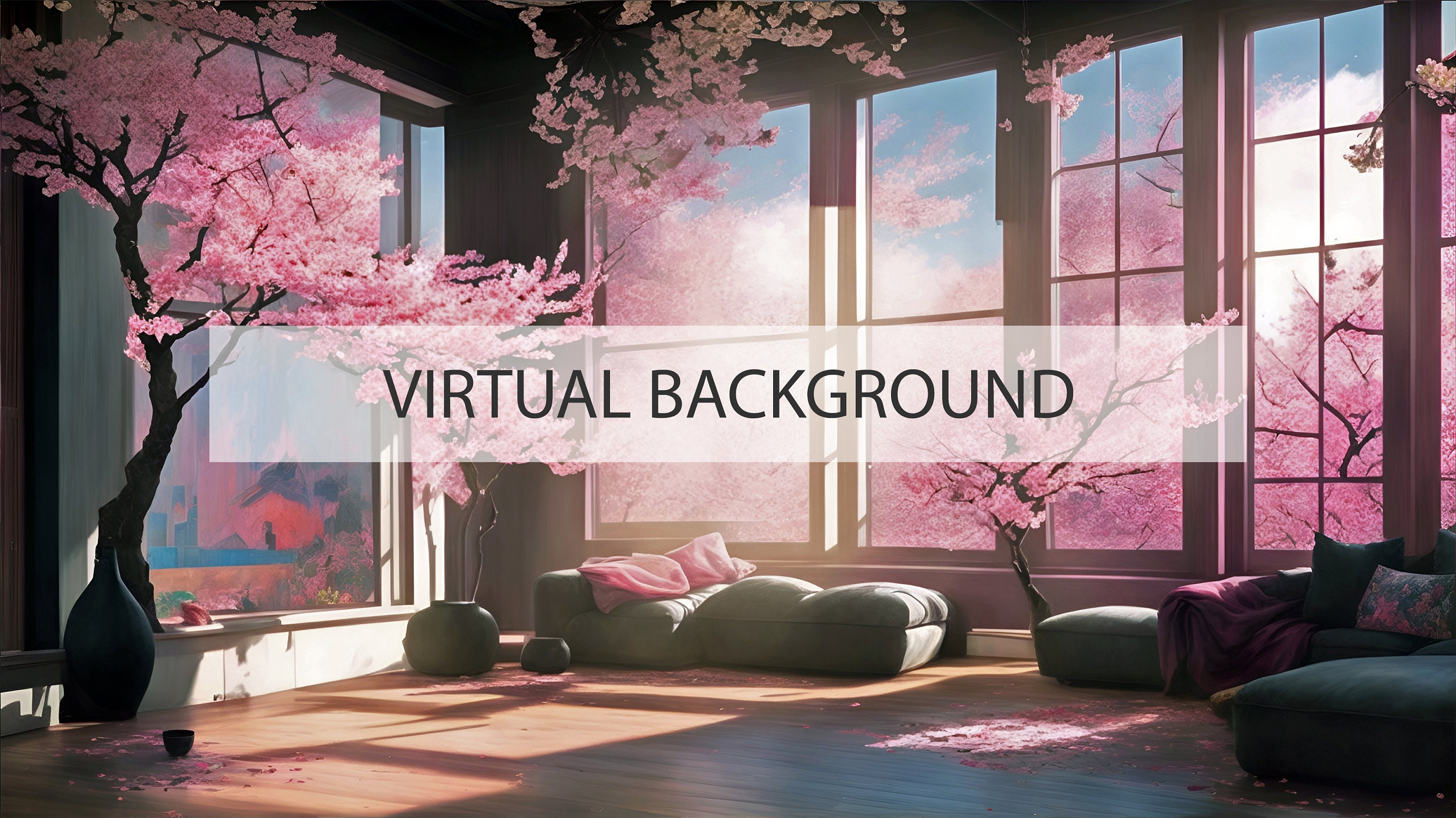 Virtual Backgrounds | Living Room| Cherry Blossom Background | Backdrop ...