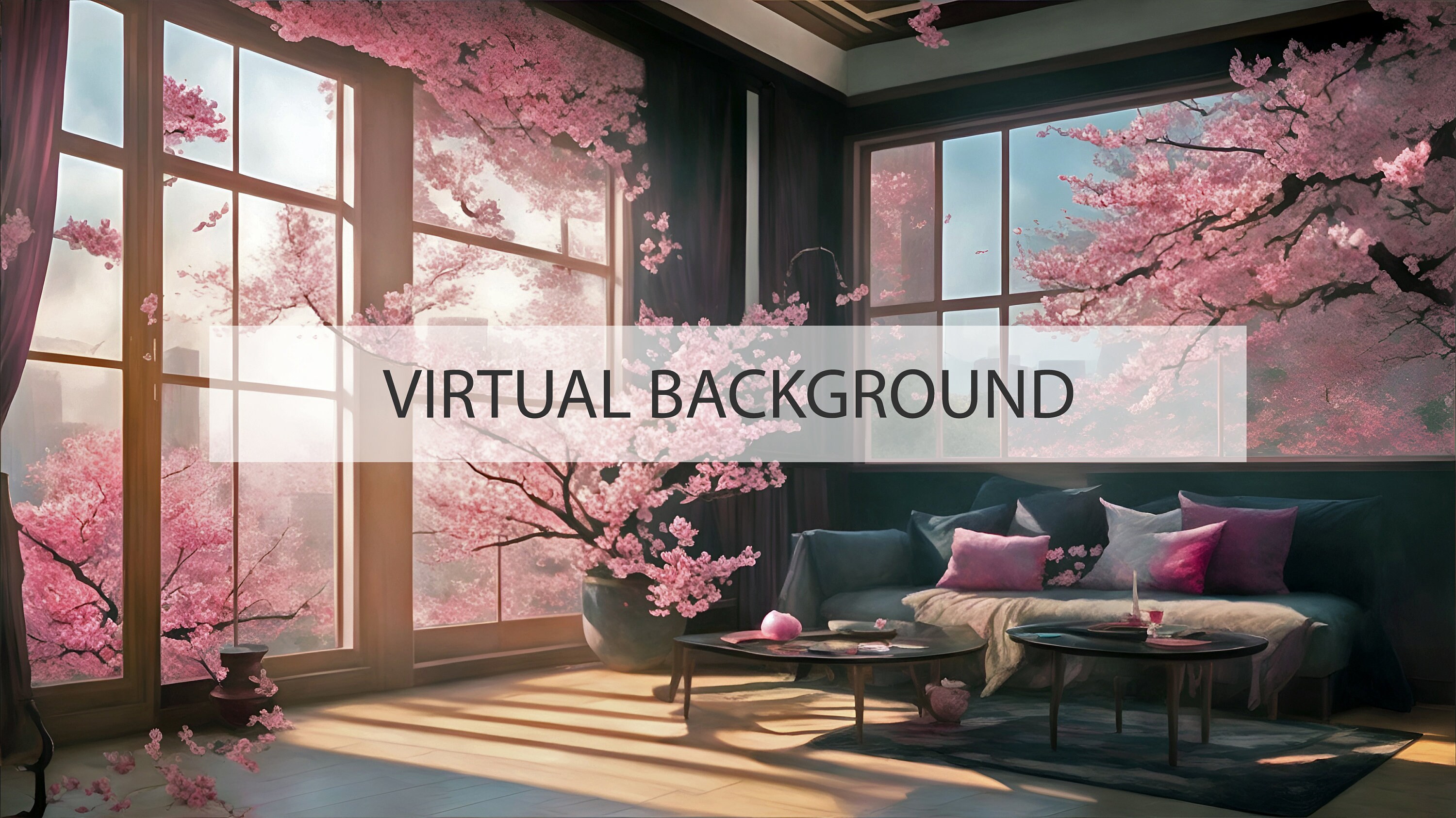 Virtual Backgrounds | Living Room| Cherry Blossom Background | Backdrop ...