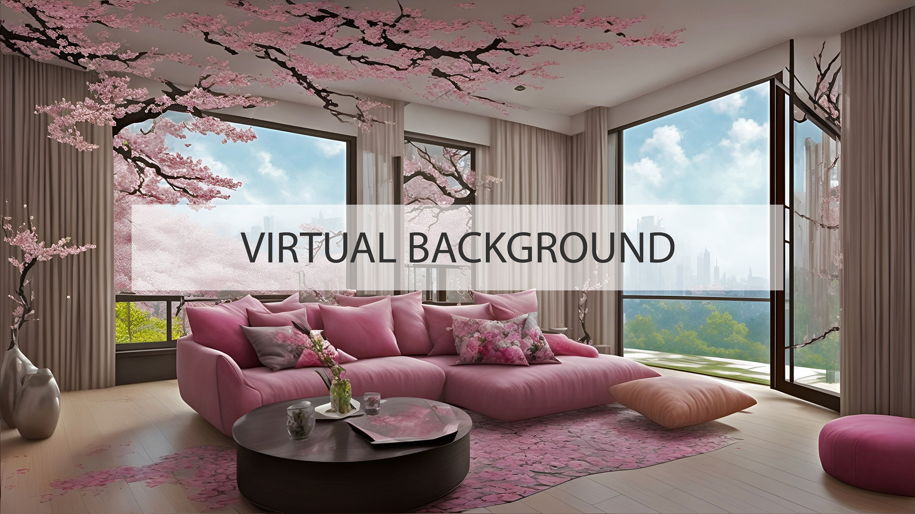Virtual Backgrounds Living Room Cherry Blossom Background Backdrop - Etsy