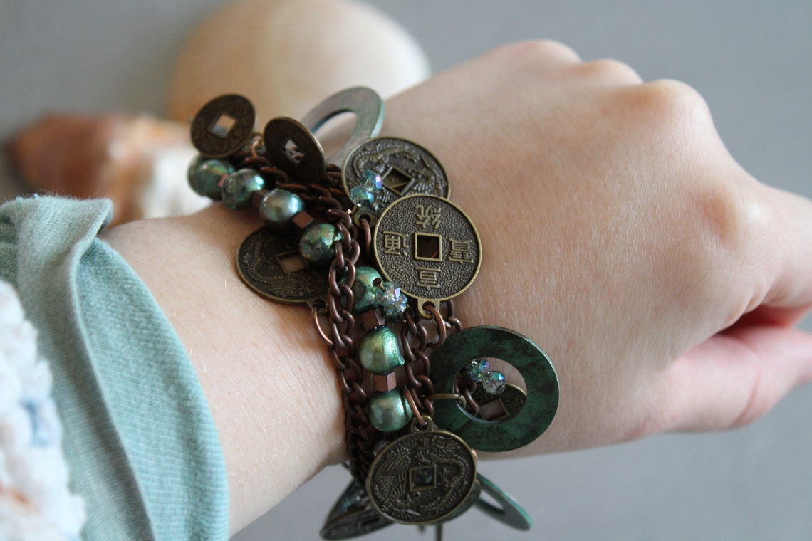 Charm Bracelet Chinese Coin Bracelet Feng Shui Lucky Chinese - Etsy