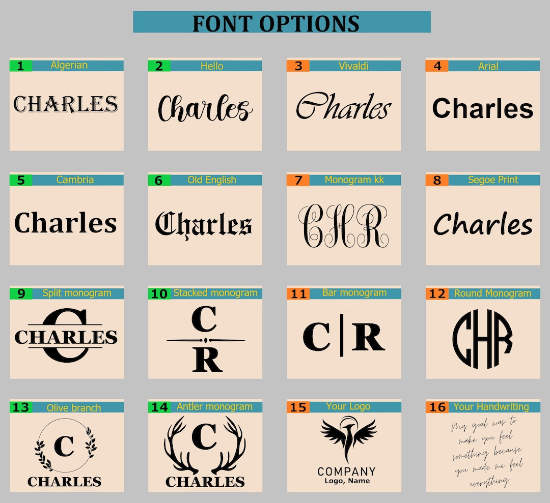 Personalization, Font Options, Laser Engraving, Initial, Name, Logo - Etsy