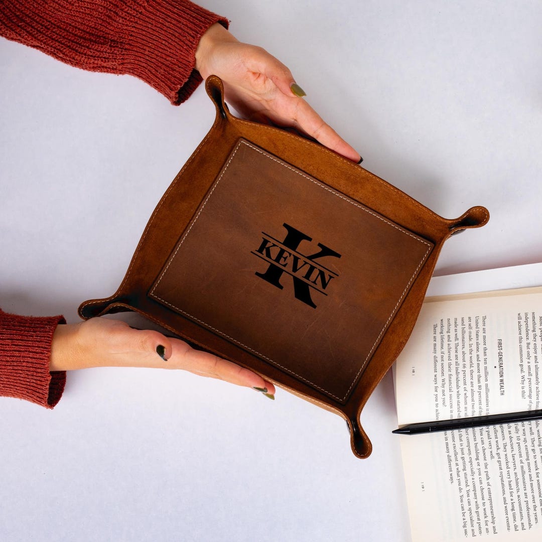 Personalized Leather Valet Tray, Rustic Desk Organizer, Catchall for ...