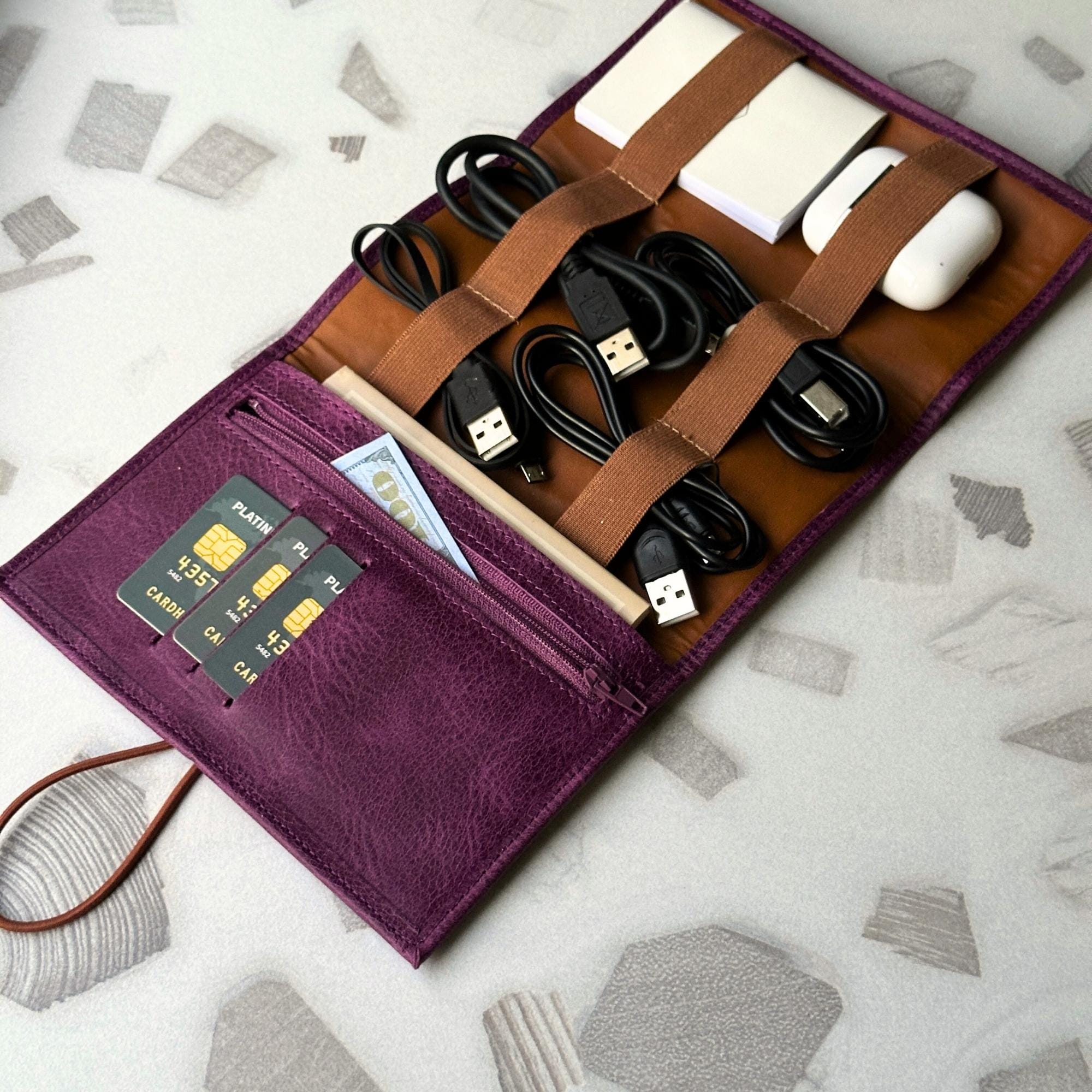 Leather Cable Organizer, Tech Organizer, Charger Holder, Cable Bag ...