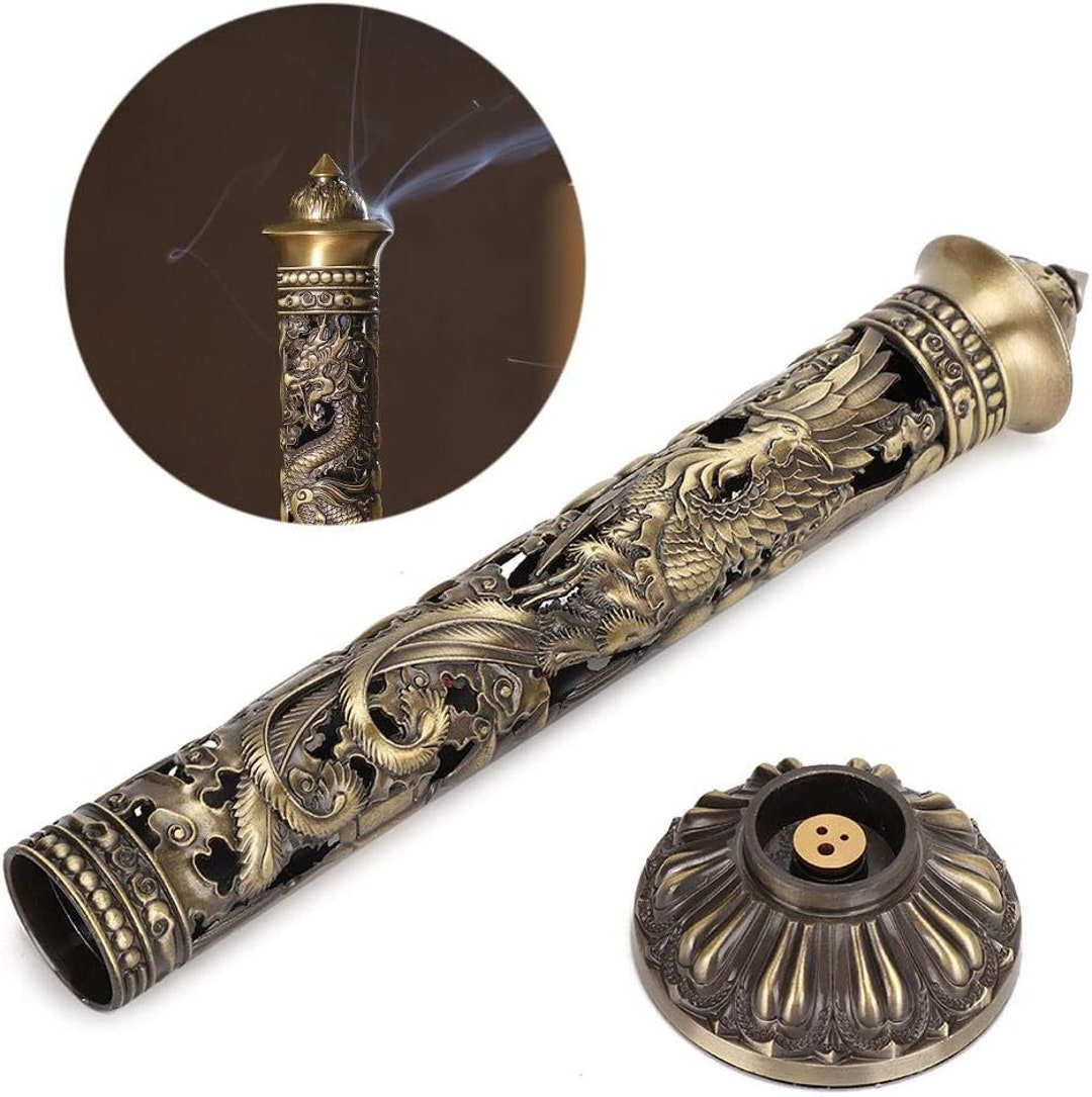 Vertical Incense Burner With Bronze-tone Dragon Details - Etsy