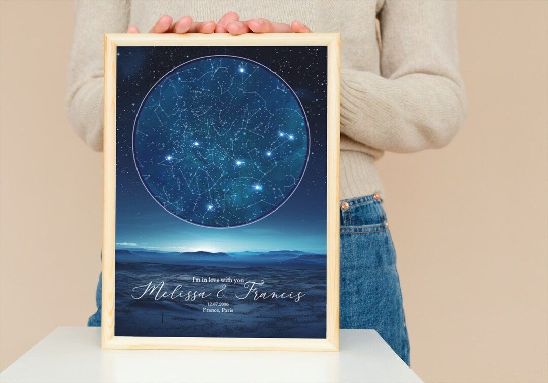 Custom Star Map by Date, Night Sky Print, 100% Accurate Star Map ...
