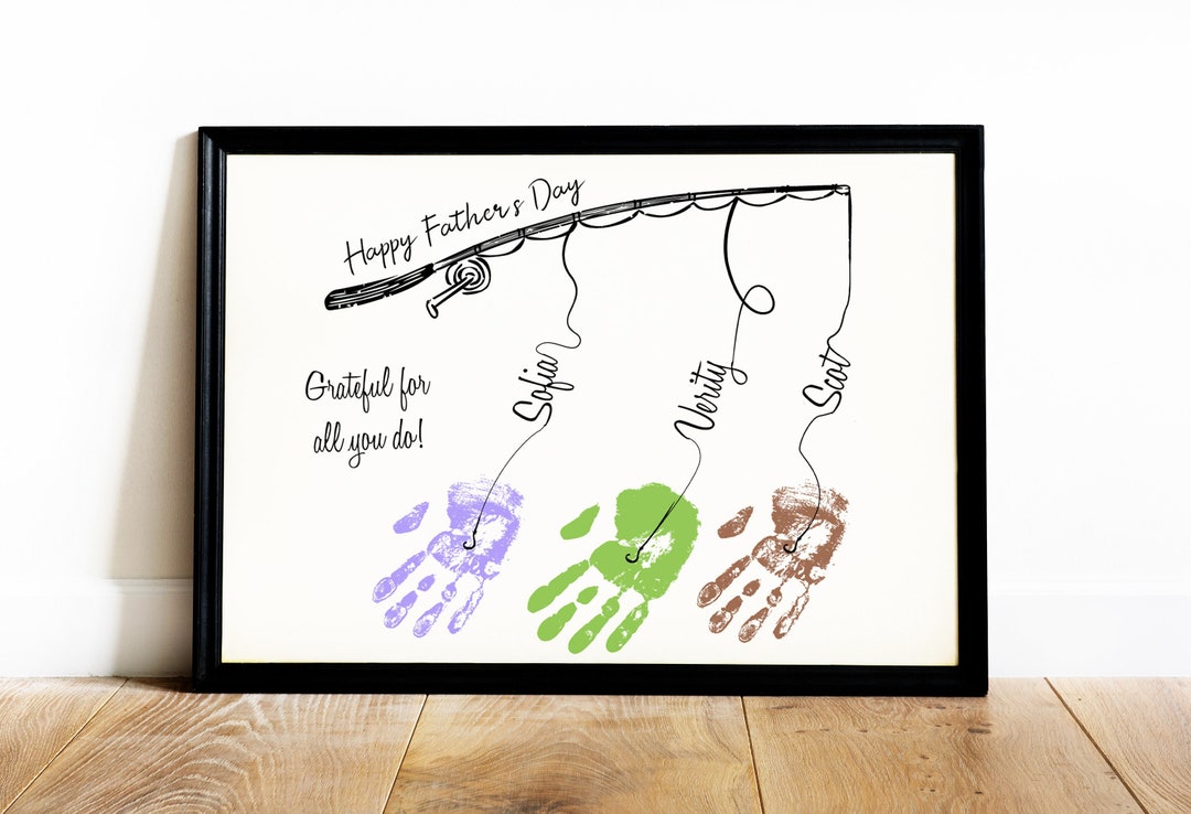 Fishing Handprint Sign DIY Kids Craft, Fathers Day Sign, Personalized ...
