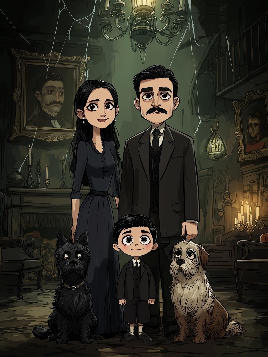 Custom Gothic Family Portrait From Photo, Addams Style Couple, Spooky ...