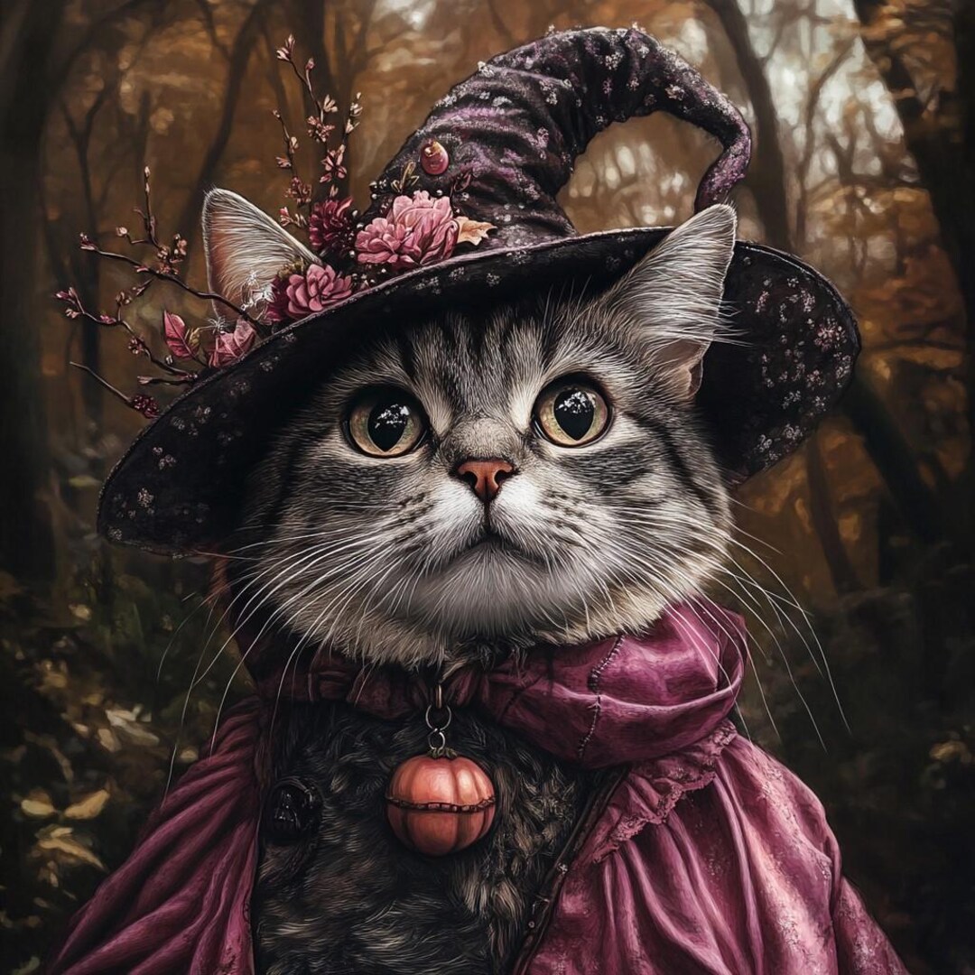 Custom Royal Witch Cat Portrait, Pet in Gothic Outfit, Witch Pet Wall ...