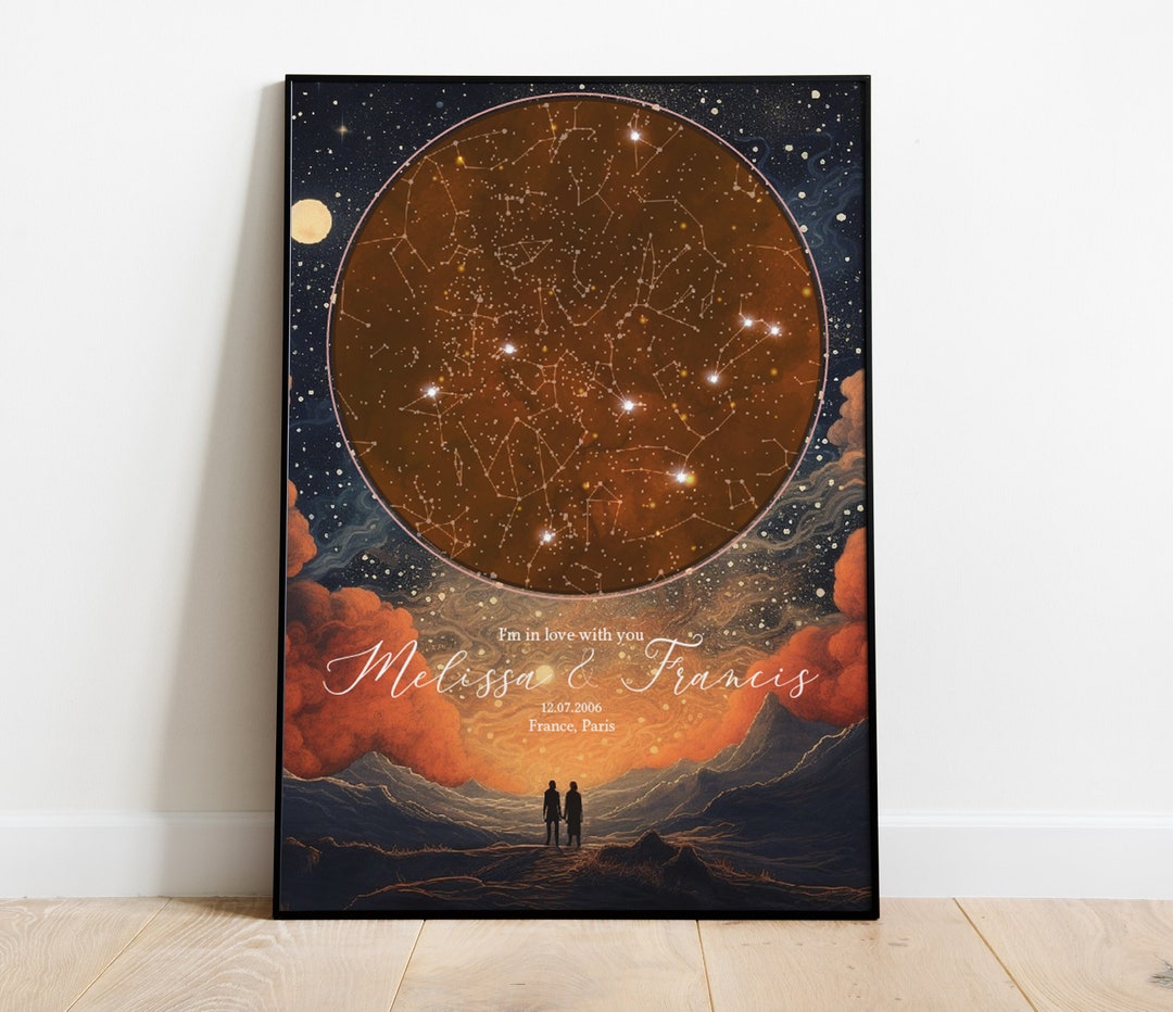 Custom Star Map by Date, Night Sky Constellation Poster, Accurate Star ...