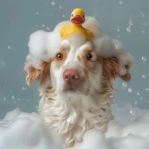 Custom Pet Portrait in Bathtub, Dog Bathroom, Funny Bathroom Art Print ...