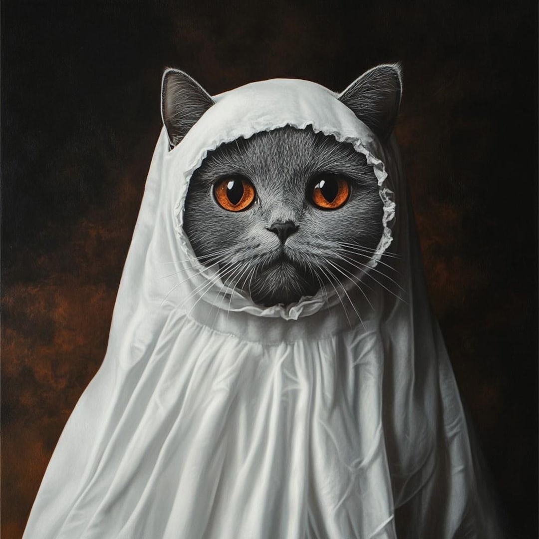 Cat Ghost Portrait, Spooky Cat Wall Decor, Custom Cat Portrait Print ...