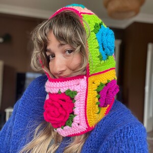 Crochet Colorful Rose Design Balaclava, Colorful Floral Balaclava ...