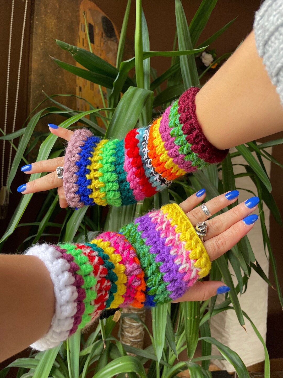Crochet Glove, Colorful Gloves, Fingerless Multi Color Glove, Winter ...